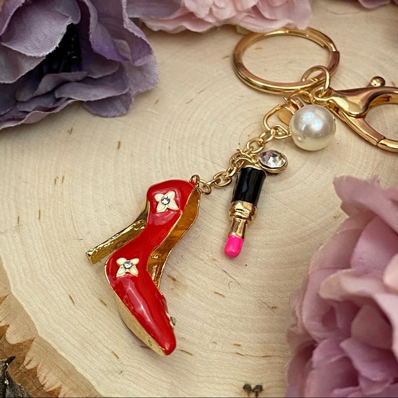Accessories | Glam Keychain With Red High Heel Shoe And Lipstick Charm ...